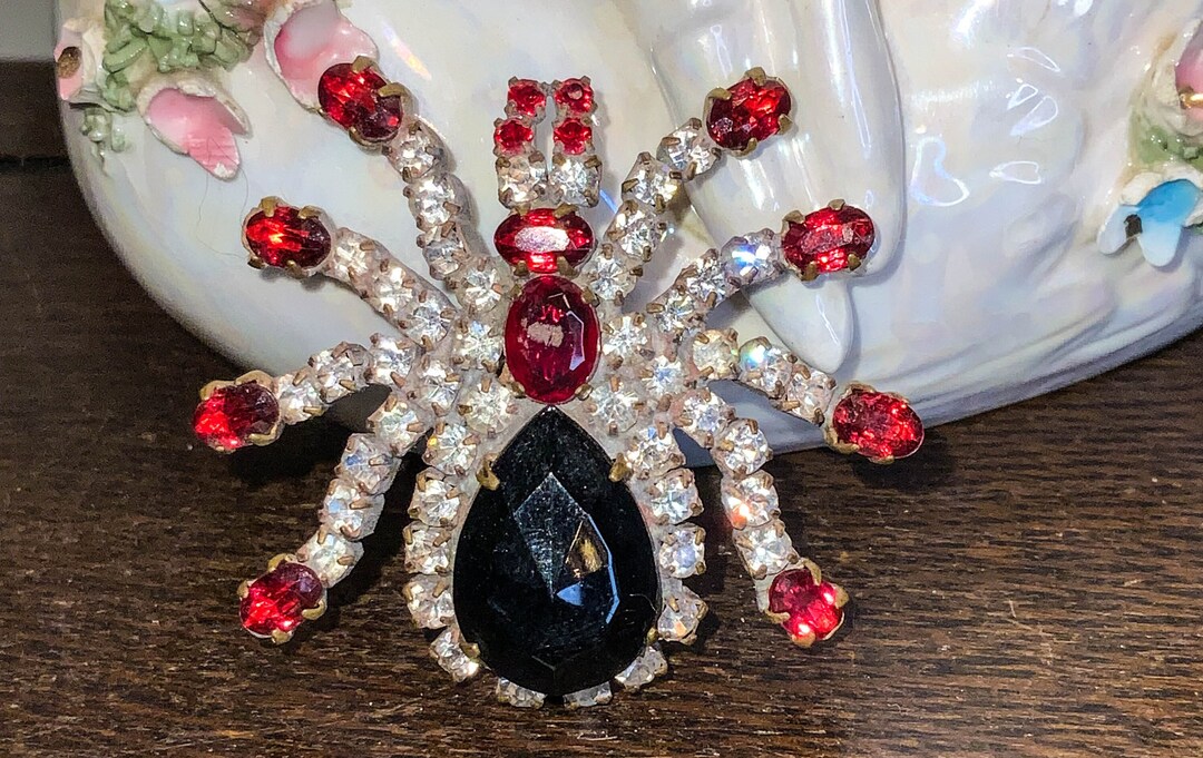 Vintage Spider Brooch, Statement Spider Pin, Crystal Spider Brooch ...