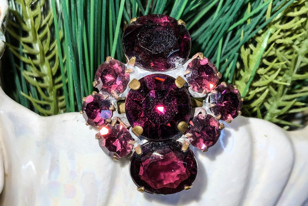 Vintage Rhinestone Ring, Purple Rhinestone Ring, Rhinestone Fashion ...