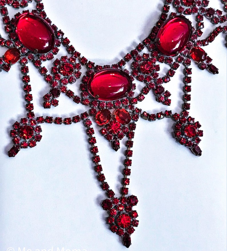 Vintage Ruby Red Rhinestone Bib Necklace, Ruby Red Jewelry, Ruby ...