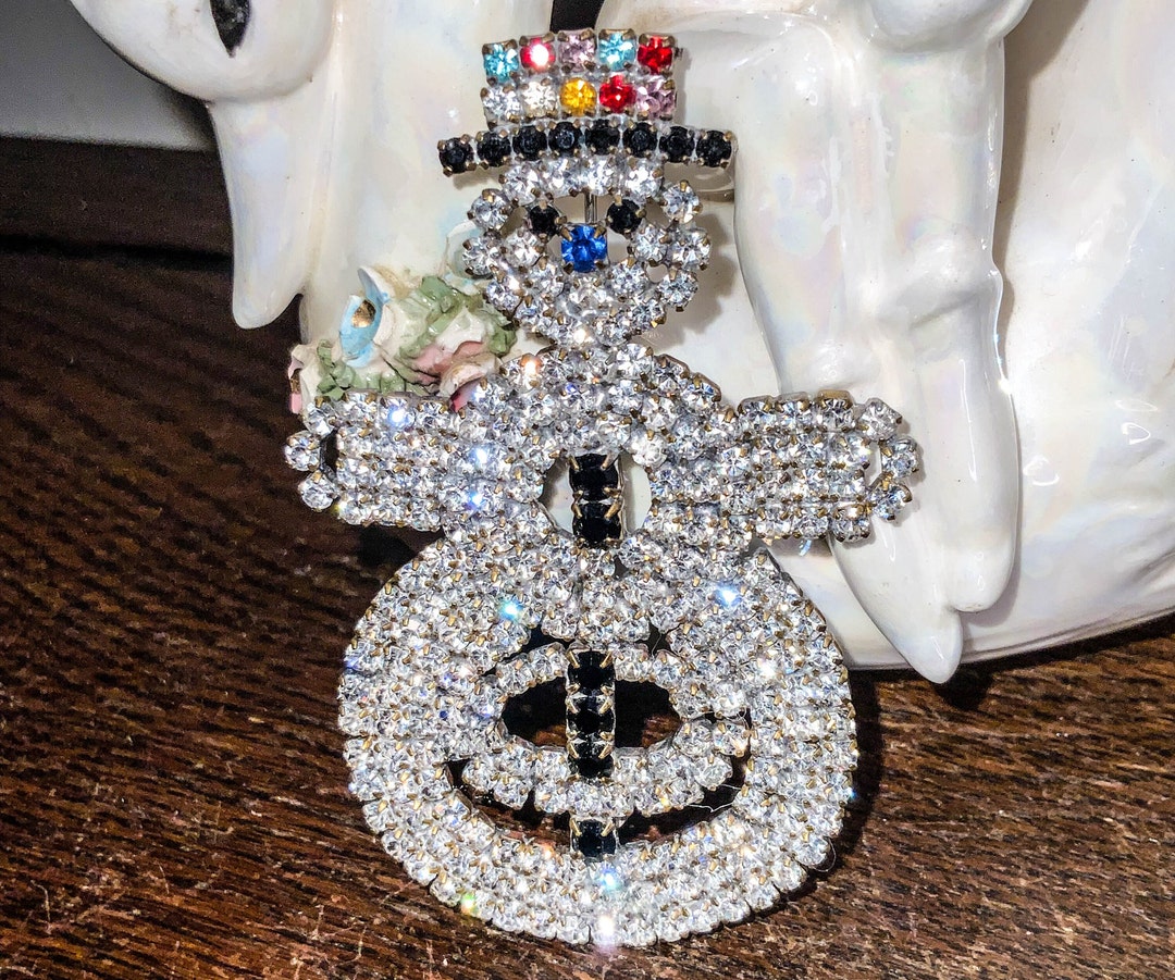 Vintage Rhinestone Snowman Pin, Crystal Christmas Snowman Brooch ...