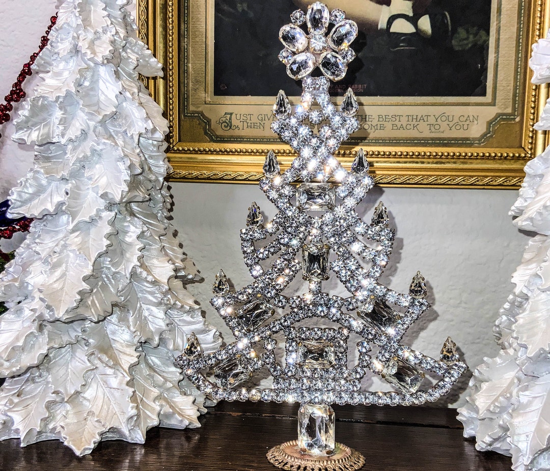 Solid Crystal Czech Tree, Vintage Rhinestone Christmas Tree, Brilliant ...