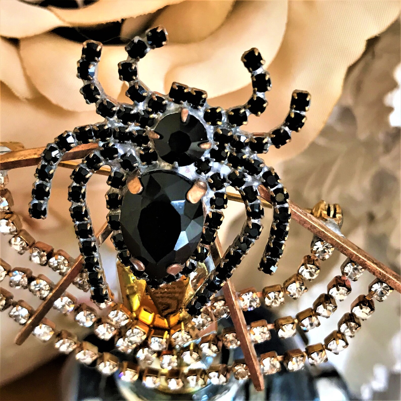 Stunning Black Rhinestone Spider Pin Crystal Spider Brooch | Etsy