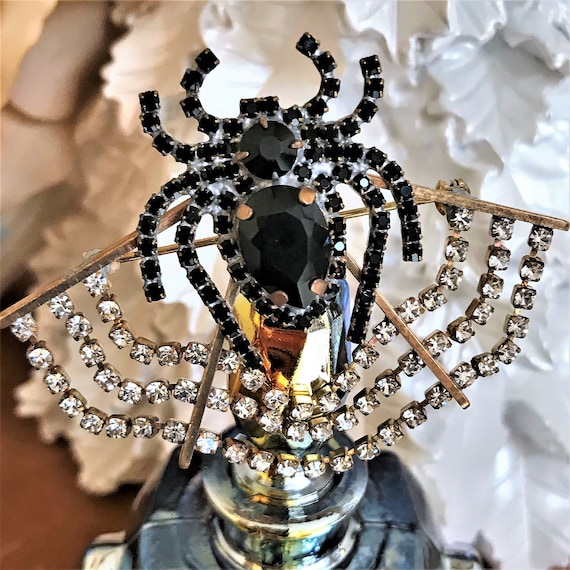 Stunning Black Rhinestone Spider Pin Crystal Spider Brooch | Etsy