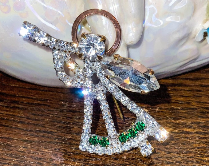 Vintage Czech Angel Button, Vintage Angel Button, Rhinestone Angel ...