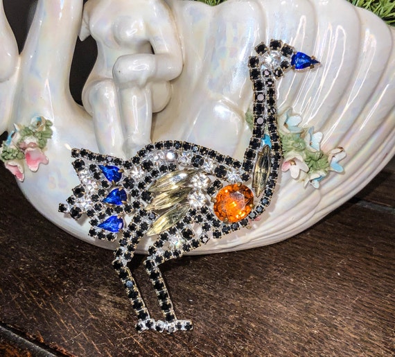 Vintage Ostrich Pin, Czech Ostrich Brooch, Bird Stat… - Gem