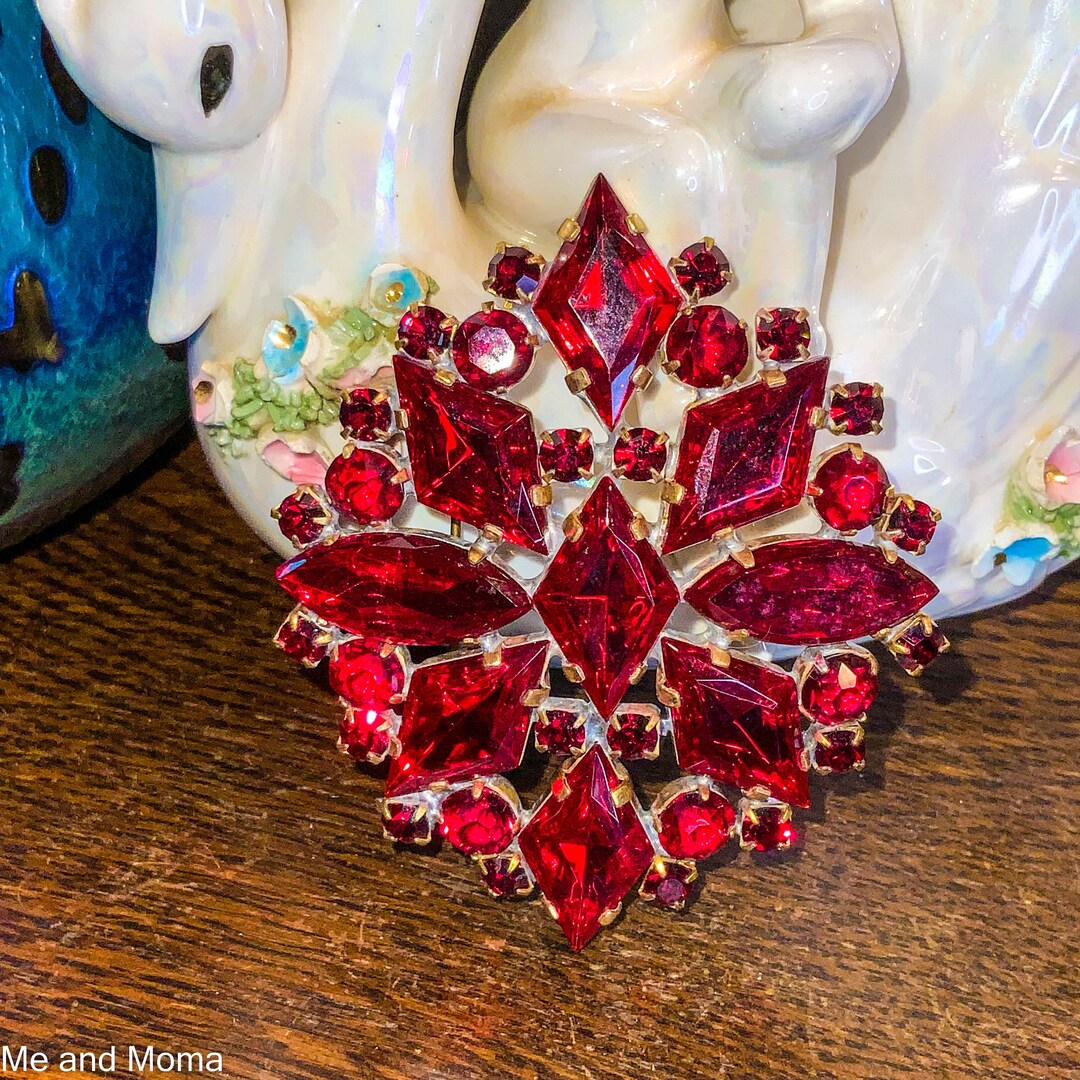 Vintage Ruby Red Christmas Pin, Ruby Red Christmas Brooch, Large Ruby ...