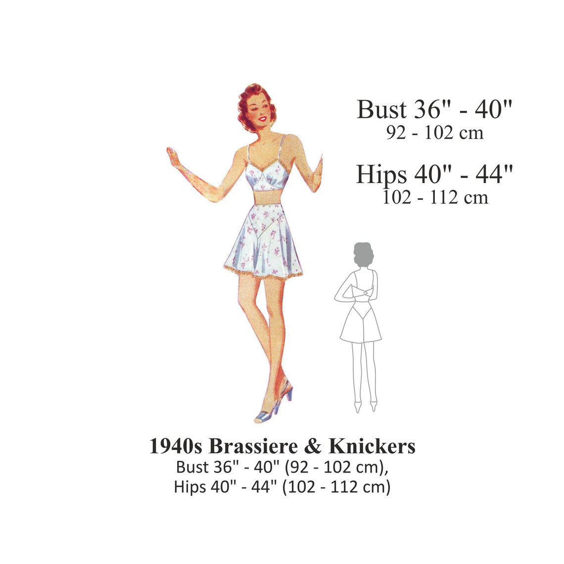 40s Brassiere & Knickers Sewing Pattern Bust 36" - 40" Tap Pants Sewing ...