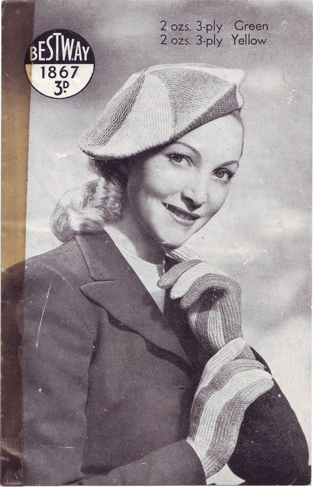 1940s Beret Knitting Pattern Striped Beret and Gloves Vintage Knitting ...