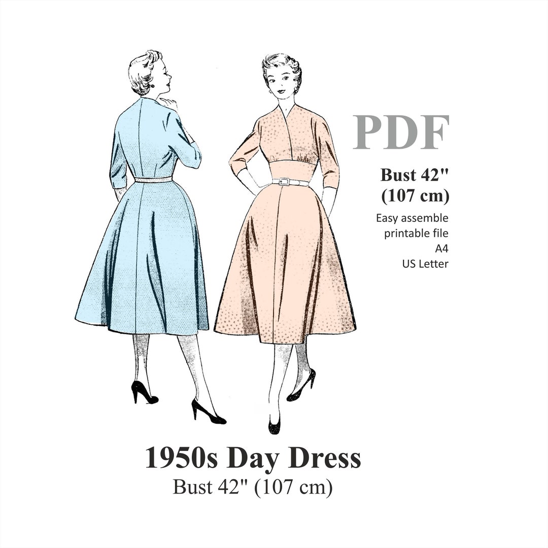Dress Pattern 1950s Ladies' Day Dress Dolman Sleeves Sewing Pattern ...