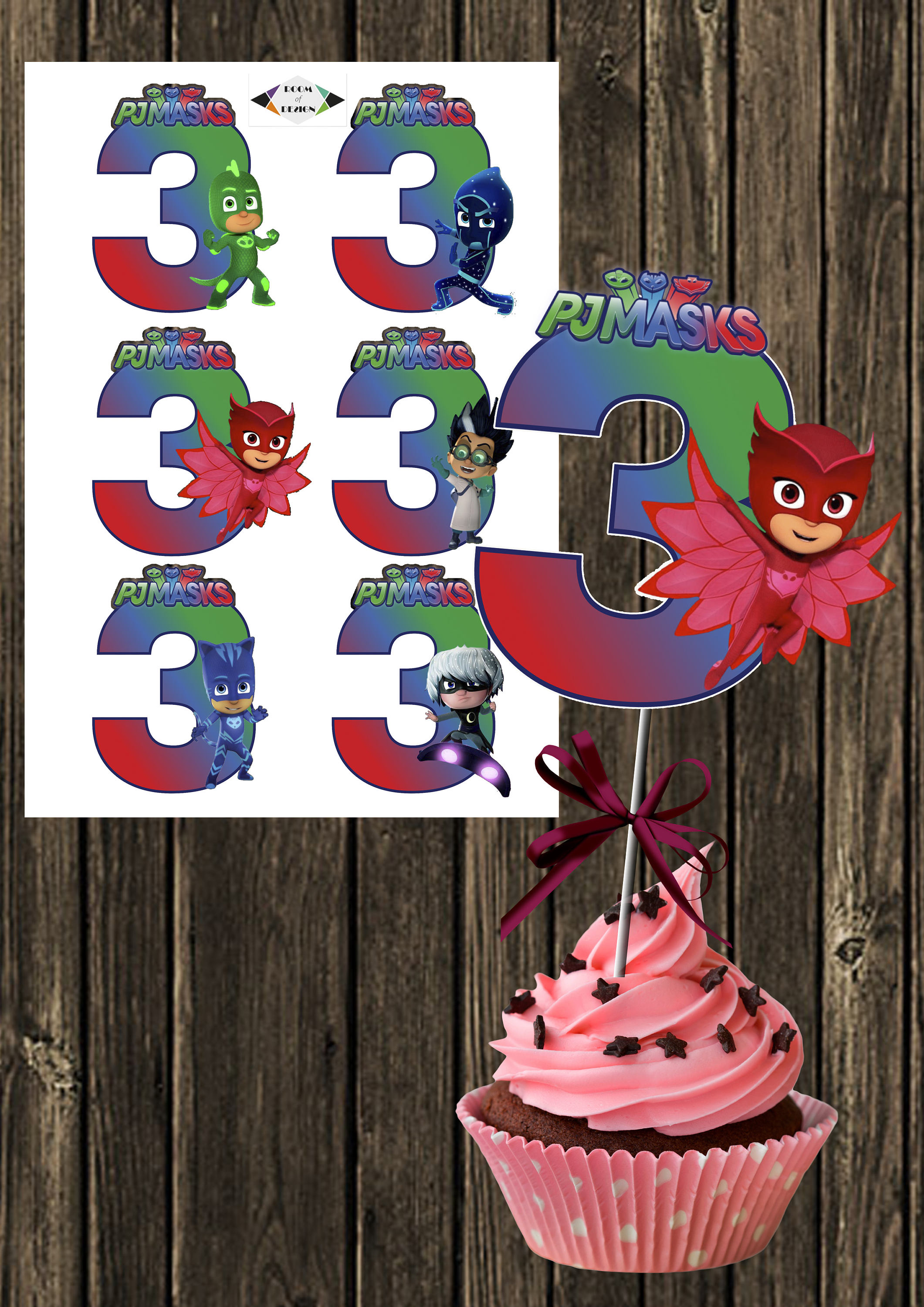 PJ Mask centerpiece number 3 PJ Mask printable centerpieces | Etsy