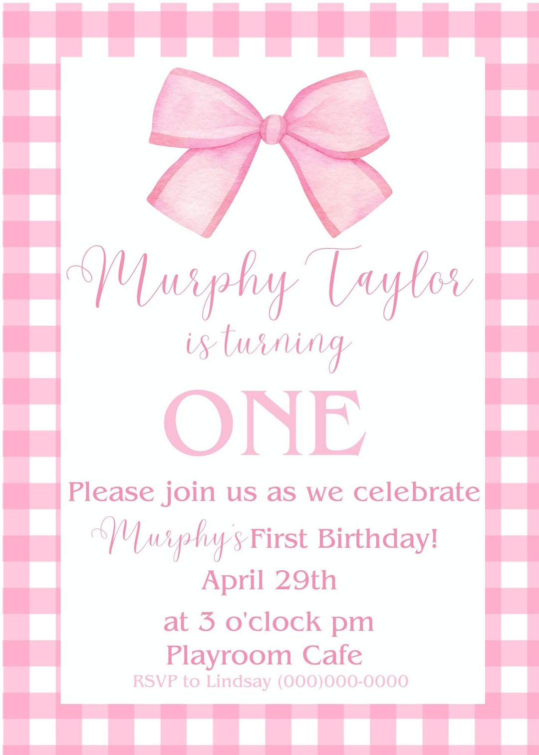 Pink Bow Invitation Pink Bow Birthday Party Invitation Pink - Etsy