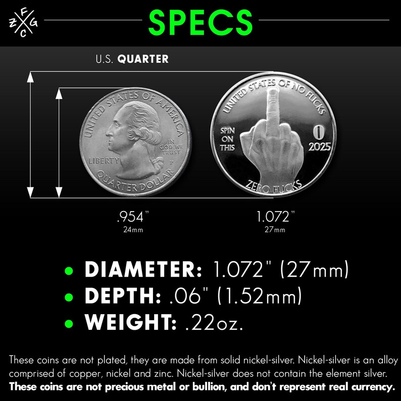 10 PACK - "the Finger" Zero Fucks Coin - Middle Finger Coins - Etsy