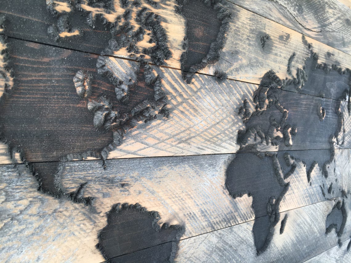 Reclaimed Carved World Map - 19x34in - Etsy