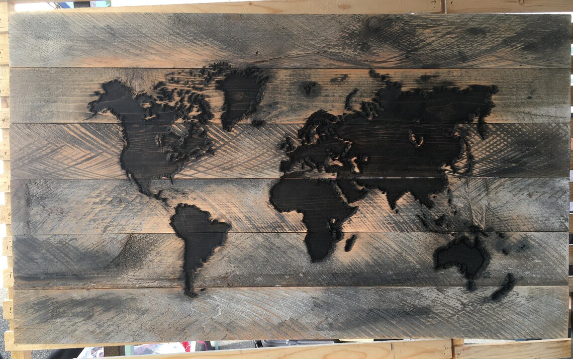 Reclaimed Carved World Map - 19x34in - Etsy