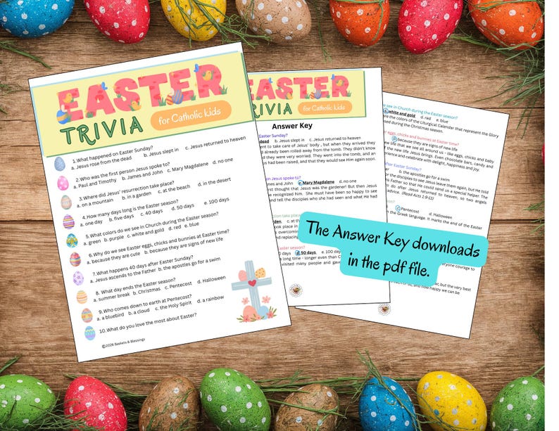 Easter Trivia Game for Catholic Kids - With Answer Key - Etsy