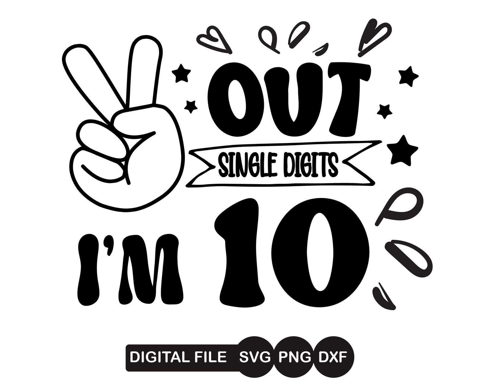 Peace Out Single Digits 10th Birthday SVG PNG DXF (digital File) - Etsy