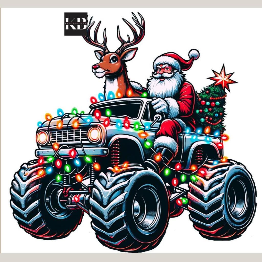 Christmas Santa Monster Truck Christmas Lights Reindeer Png Files