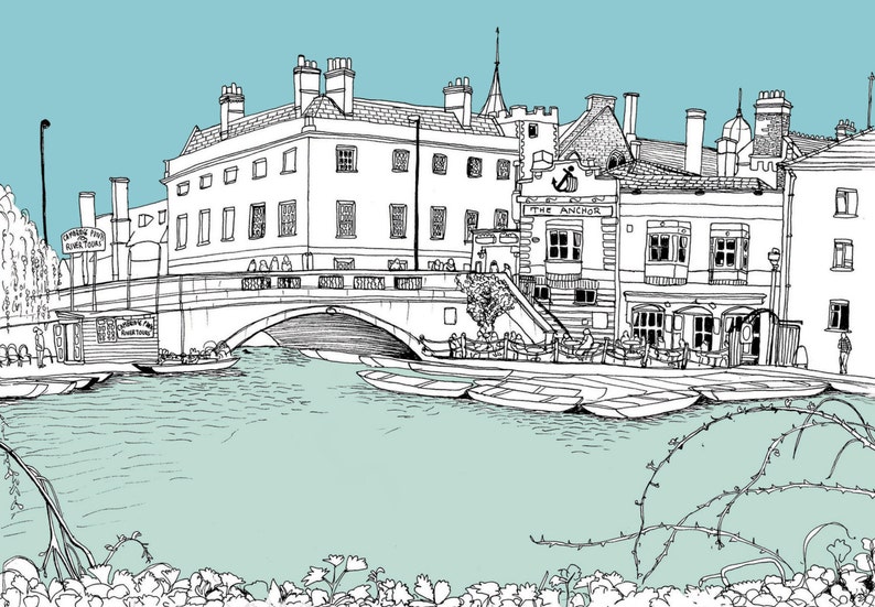 Cambridge Illustration, Fine Art Print, Cambridge Mill Pond - Etsy