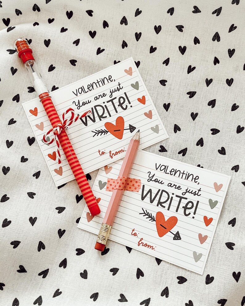 You Are Just Write Valentine Cards / Digital Download Valentine ...