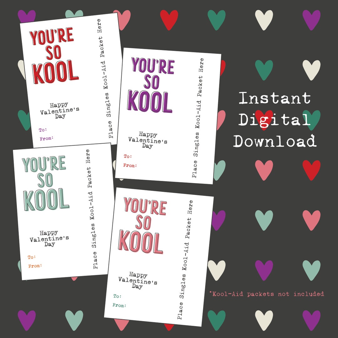 You're so Kool Valentine Cards / Digital Download / Printable ...