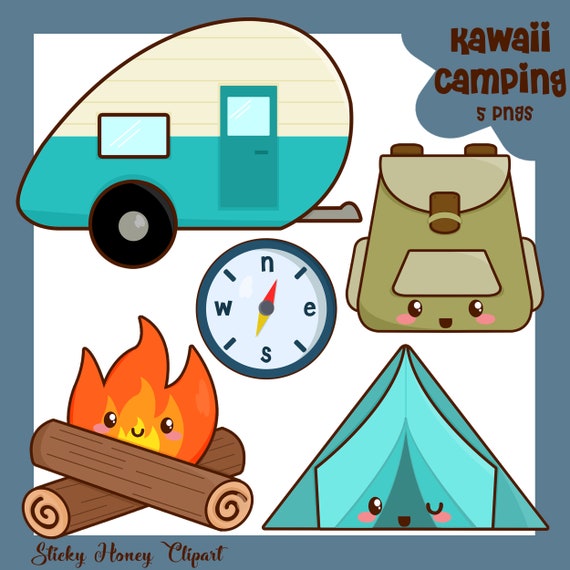 Camping Clipart Kawaii Camping Clipart Cute Camping | Etsy