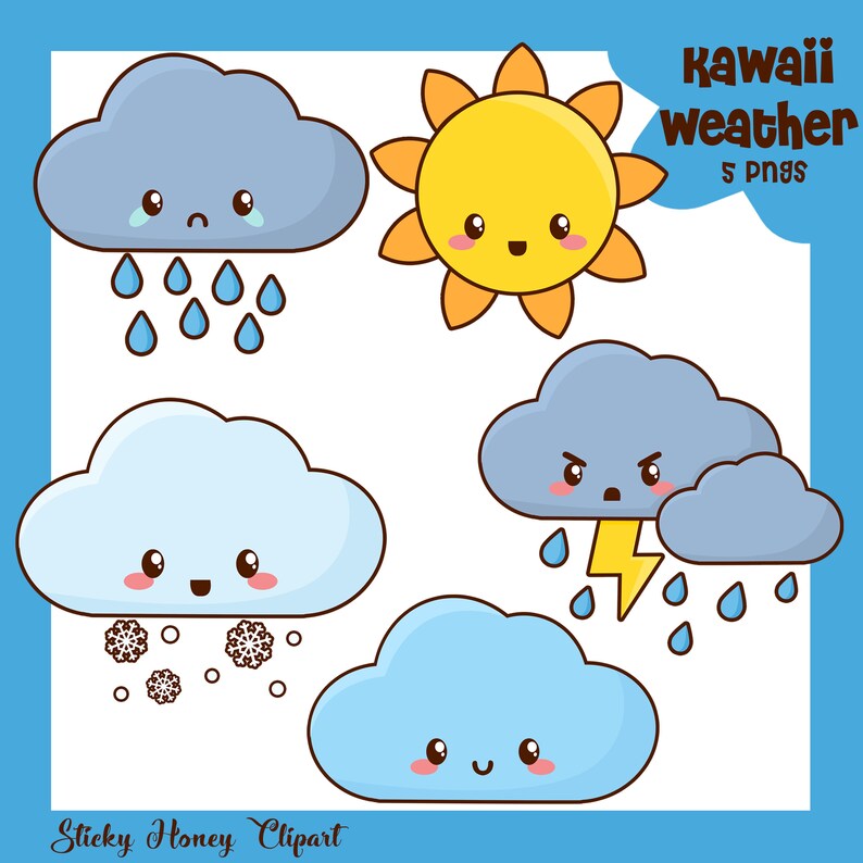Weather Clipart Kawaii Weather Clipart Cute Weather - Etsy Canada