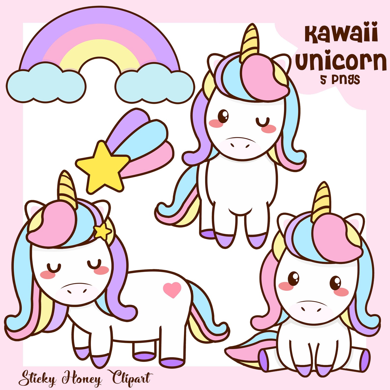 Unicorn Clipart Kawaii Unicorn Clipart Cute Unicorns Kawaii Unicorn ...