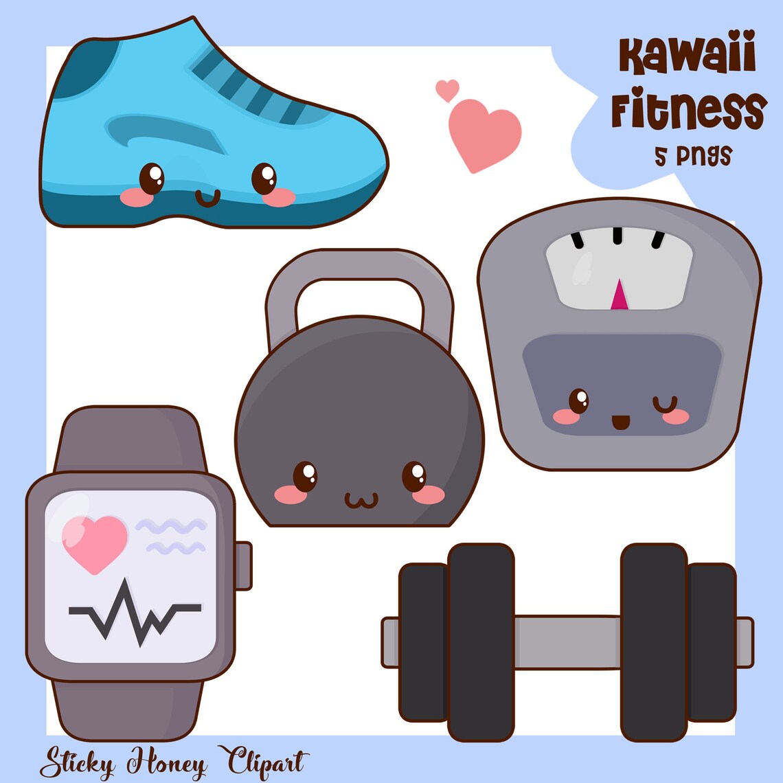 Fitness Clipart / Kawaii Fitness Clipart / Cute Fitness / Workout ...