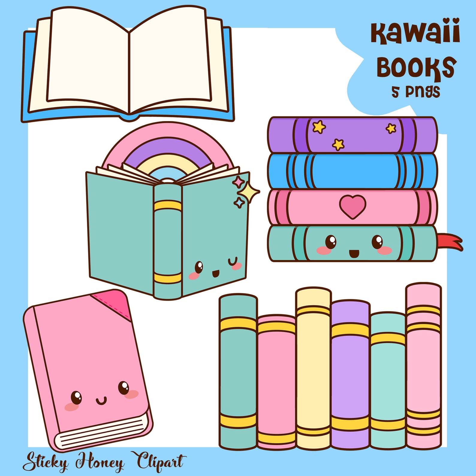 Book Clipart Kawaii Book Clipart Cute Book Icons Kawaii | Etsy Israel