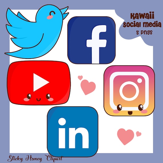 Social Media Clipart Kawaii Social Media Clipart Cute | Etsy