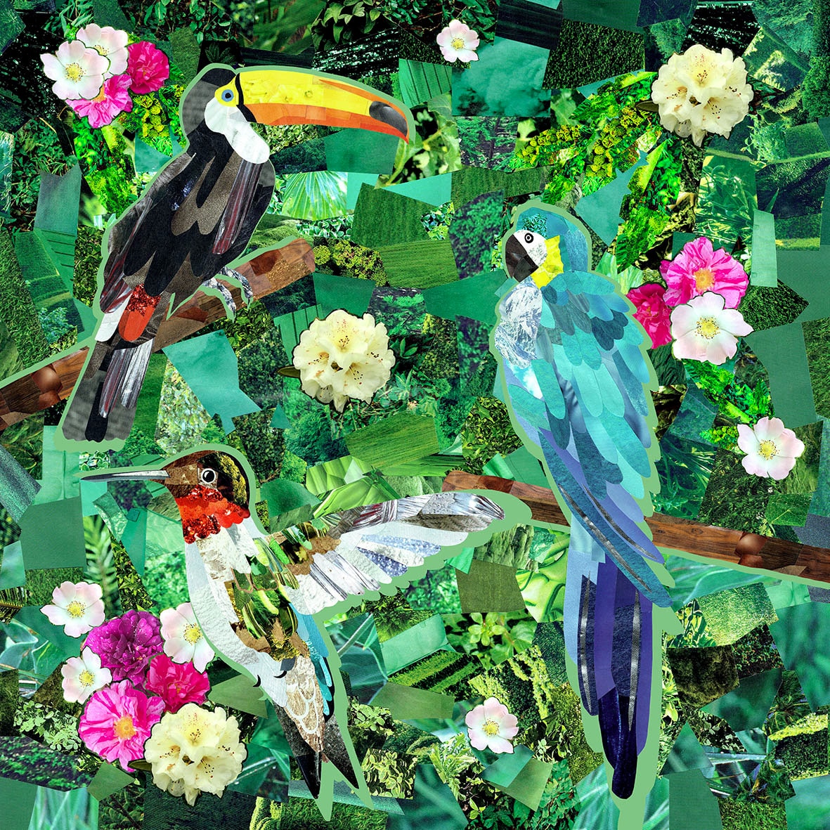 Tropical Green Jungle Collage Fine Art Giclee Print | Etsy