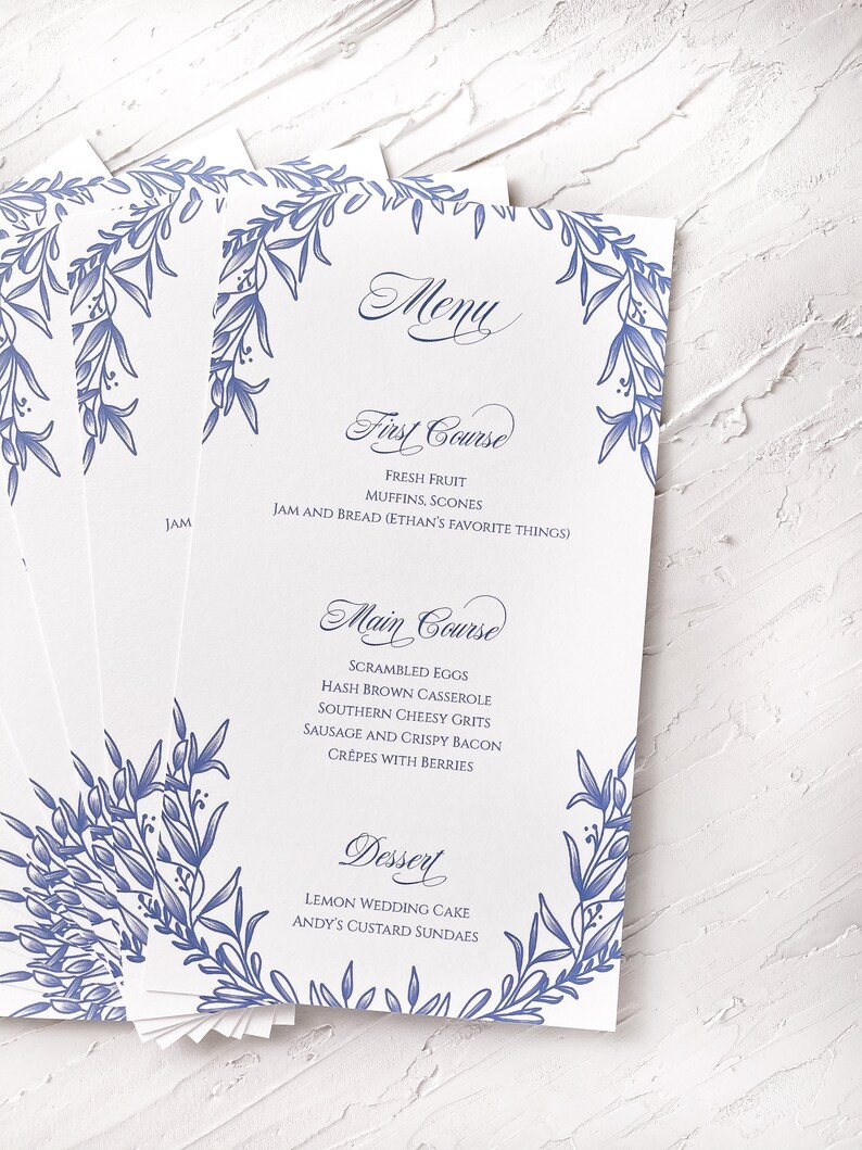 Classic Blue Wedding Menus Classic Wedding Menus Blue - Etsy