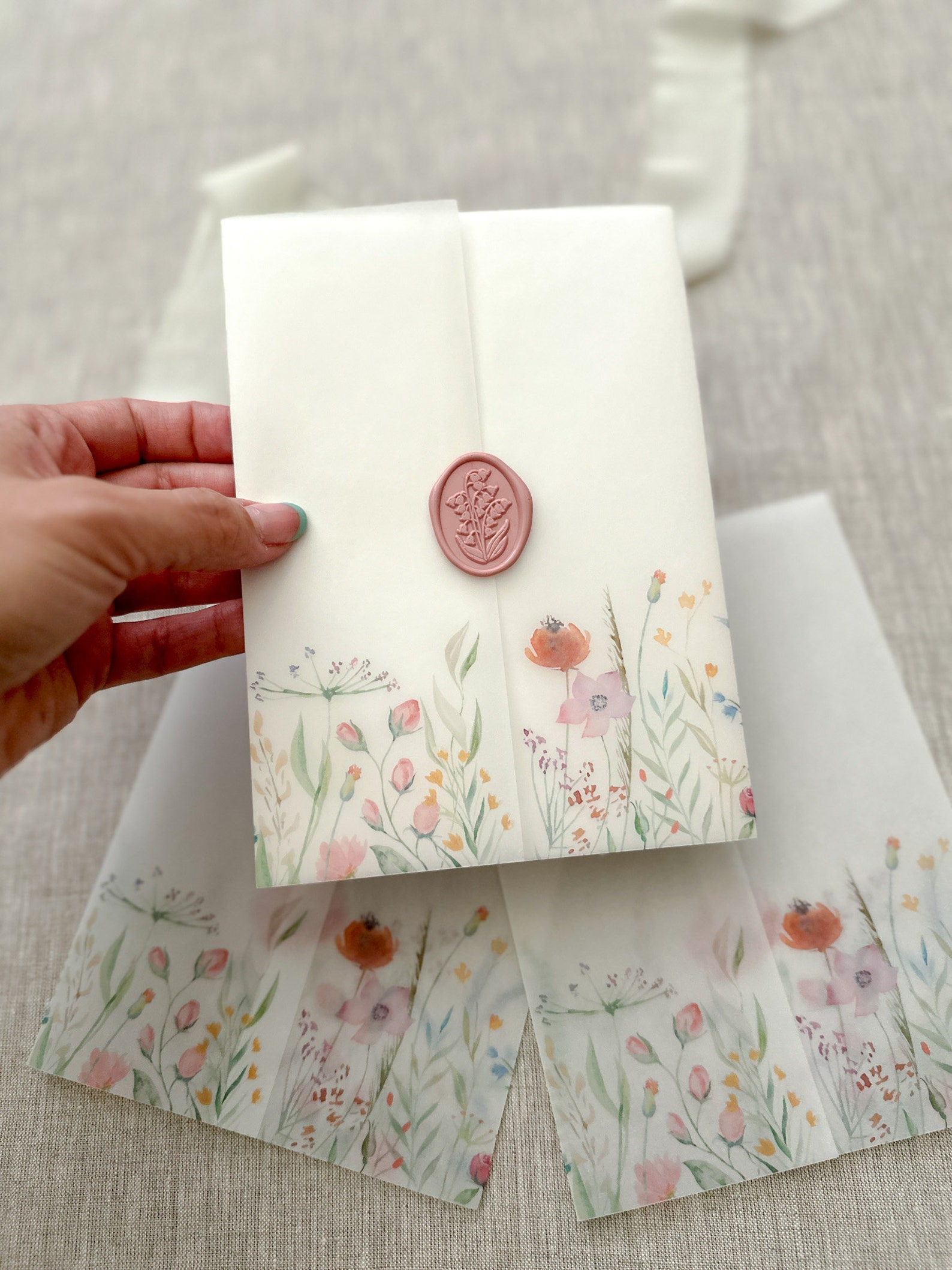Wildflower Vellum Jacket, 5x7 Invitation, Wedding Invitation, Vellum ...