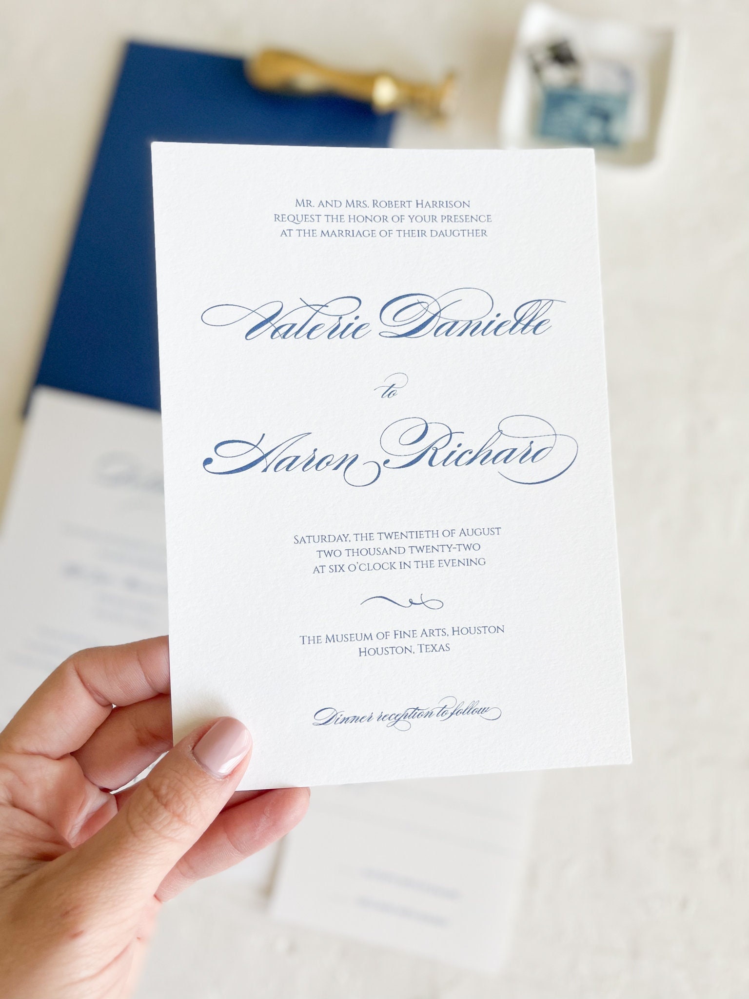 Blue Wedding Invitation Classic Wedding Invitation Navy Blue - Etsy