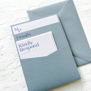 Dusty Blue Wedding Invitation, Monogram Invitation, Sleeve Wedding ...