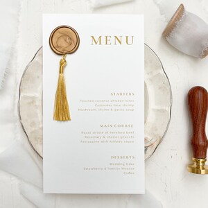 Wedding Menu With Wax Seal and Tassel, Modern Wedding Menu, Classic ...