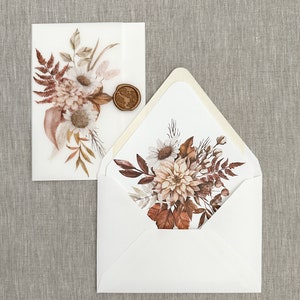 Fall Floral Vellum Jacket, 5x7 Invitation, Wedding Invitation, Vellum ...