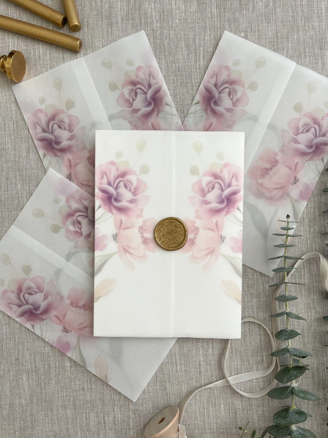 Roses Vellum Wrap for Invitations, Floral Vellum Jacket, Wedding ...