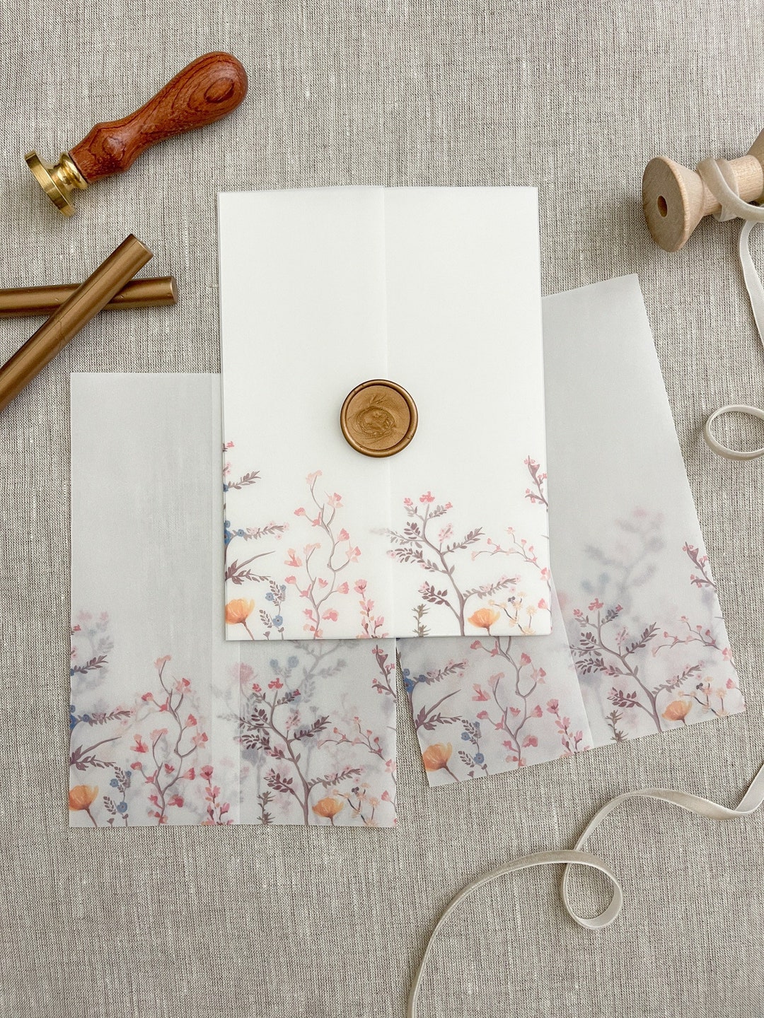 Wildflower Vellum Wrap, Vellum Wrap for Wedding Invitation, Vellum ...
