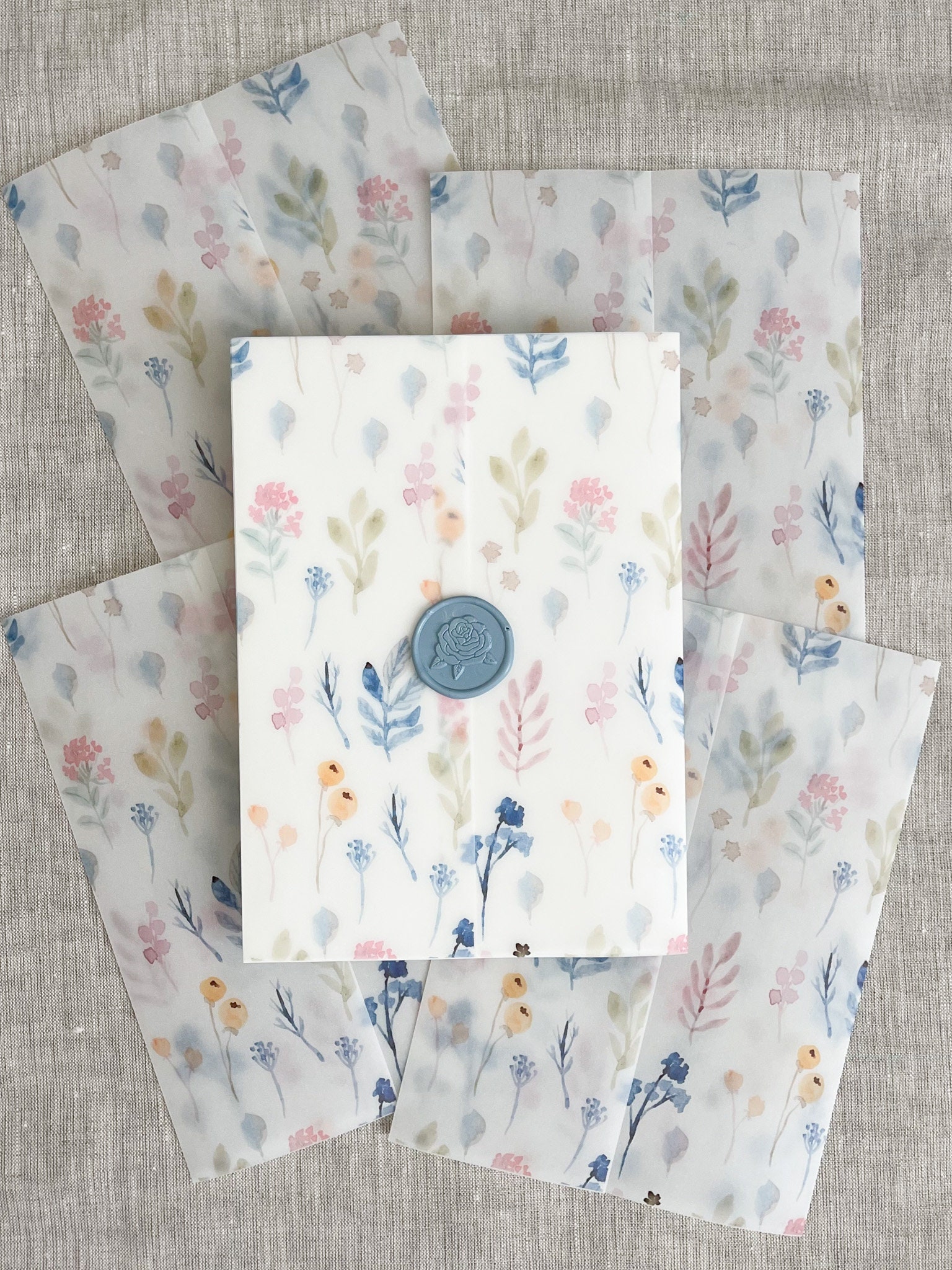 Watercolor Floral Pattern Vellum Wrap for Invitations, Vellum ...