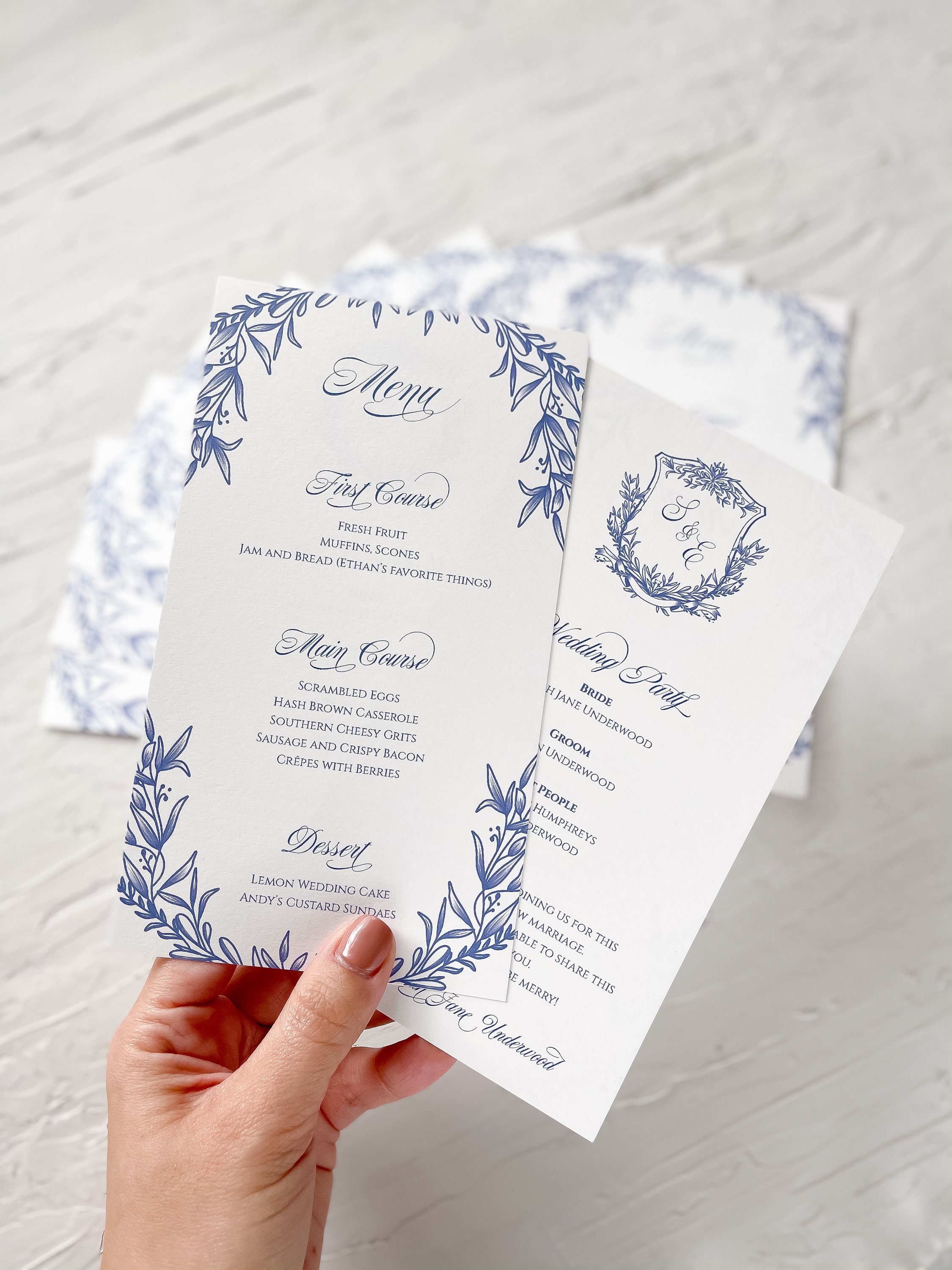 Classic Blue Wedding Menus, Classic Wedding Menus, Blue Wedding ...