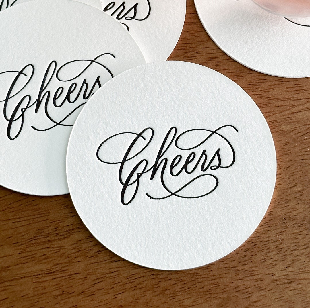 10 Letterpress Coaster, Disposable Coaster, Cheers Paper Coaster ...