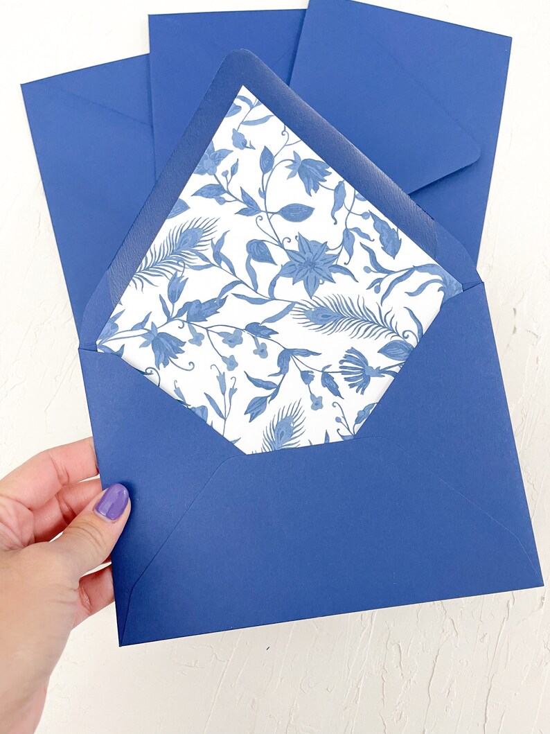 Printable Envelope Liner for A7 Envelope Blue Floral and Feathers, DIY ...