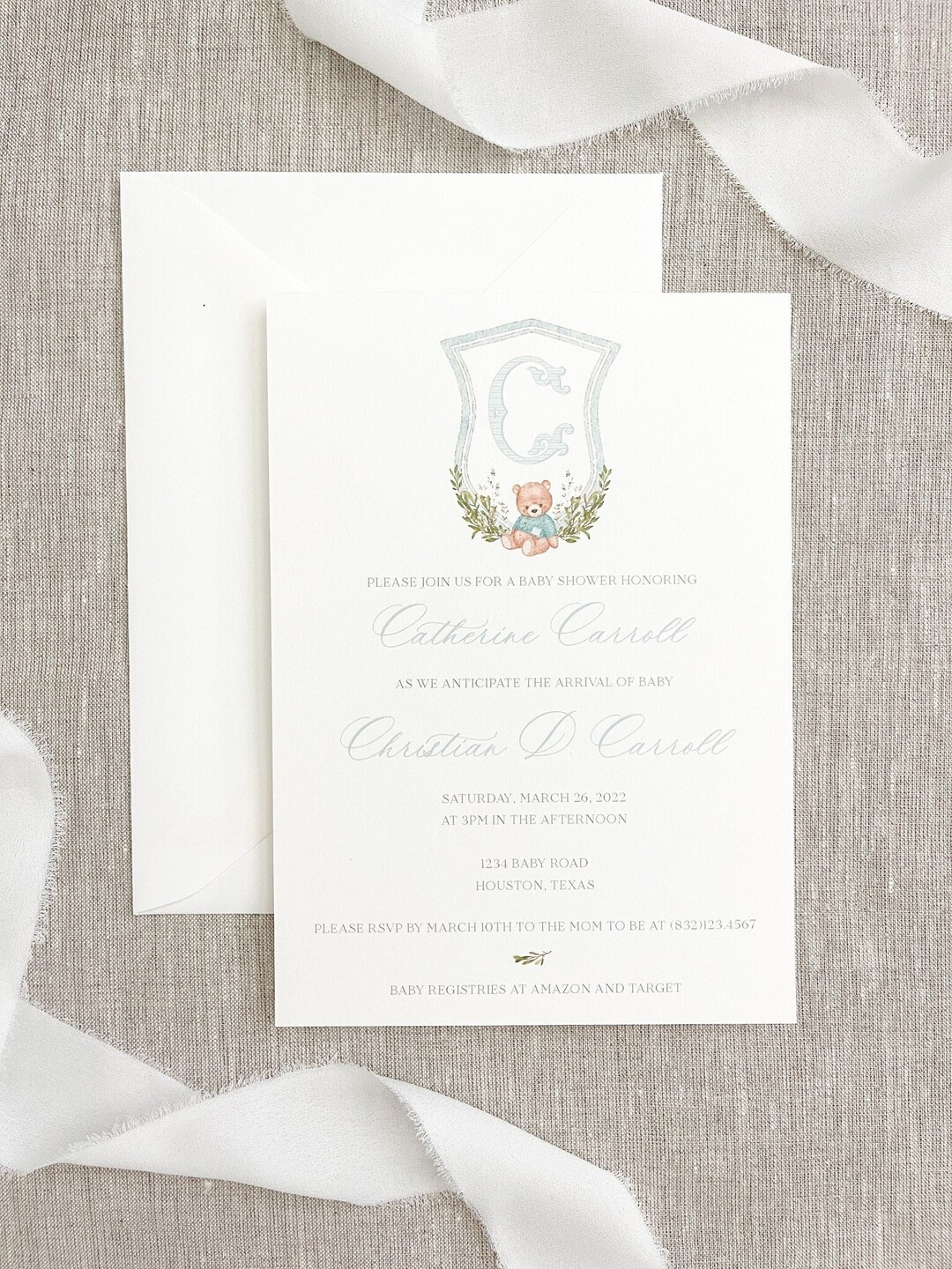 Classic Baby Shower Invitation, Boy Baby Shower, Teddy Bear Invitation ...