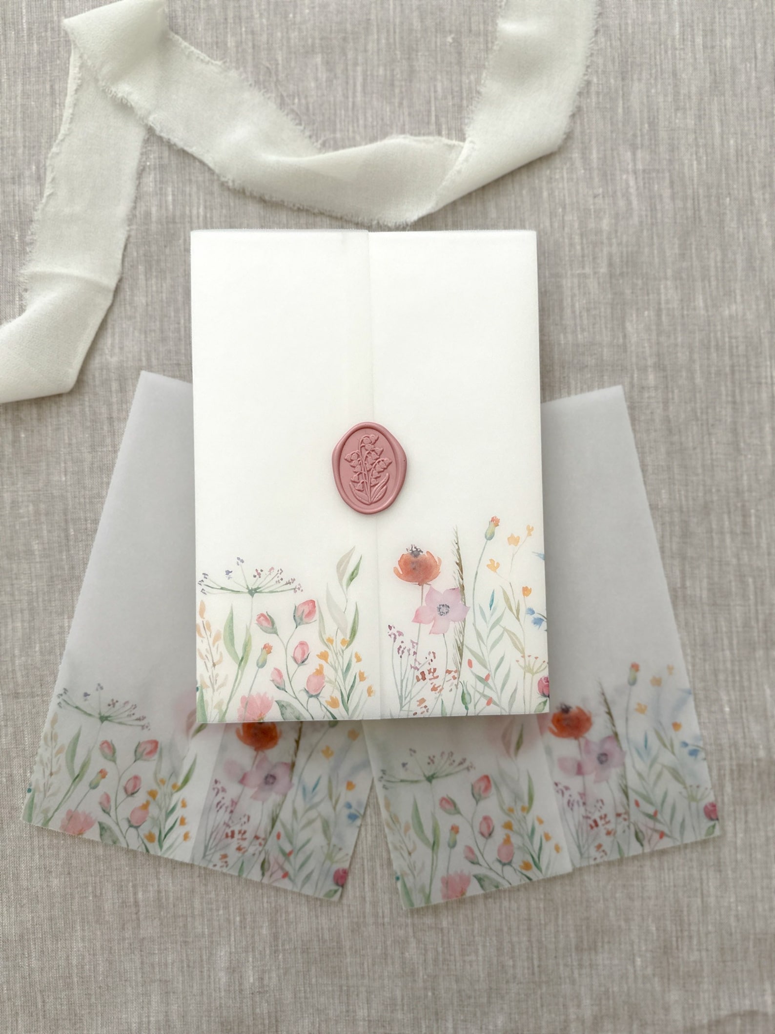 Wildflower Vellum Jacket, 5x7 Invitation, Wedding Invitation, Vellum ...