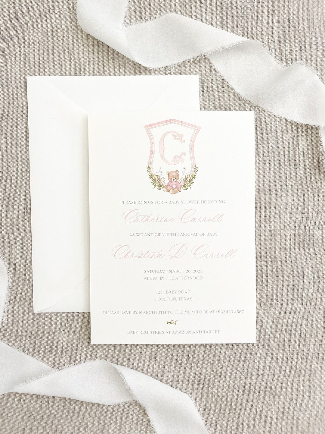Classic Baby Shower Invitation, Girl Baby Shower, Teddy Bear Invitation ...