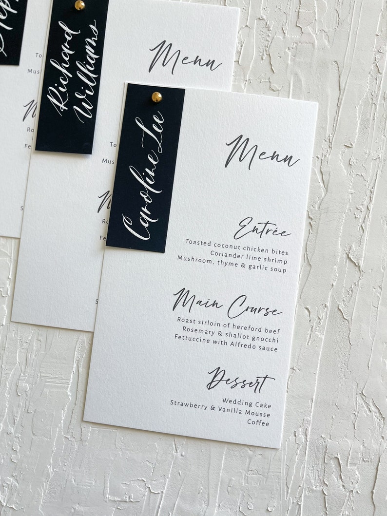 Modern Menu With Name Tag, Modern Wedding, Wedding Menu Place Card ...