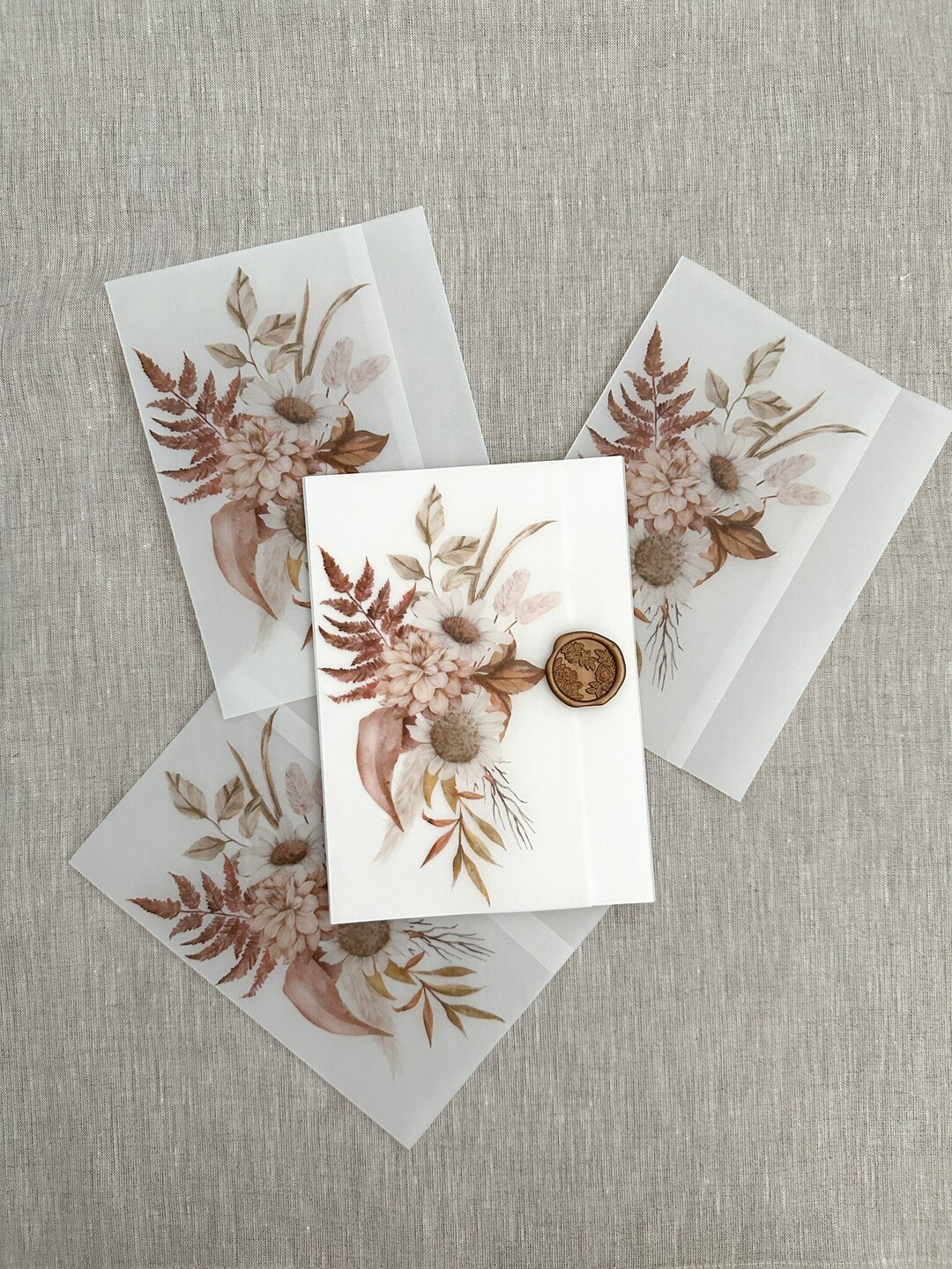 Fall Floral Vellum Jacket, 5x7 Invitation, Wedding Invitation, Vellum ...