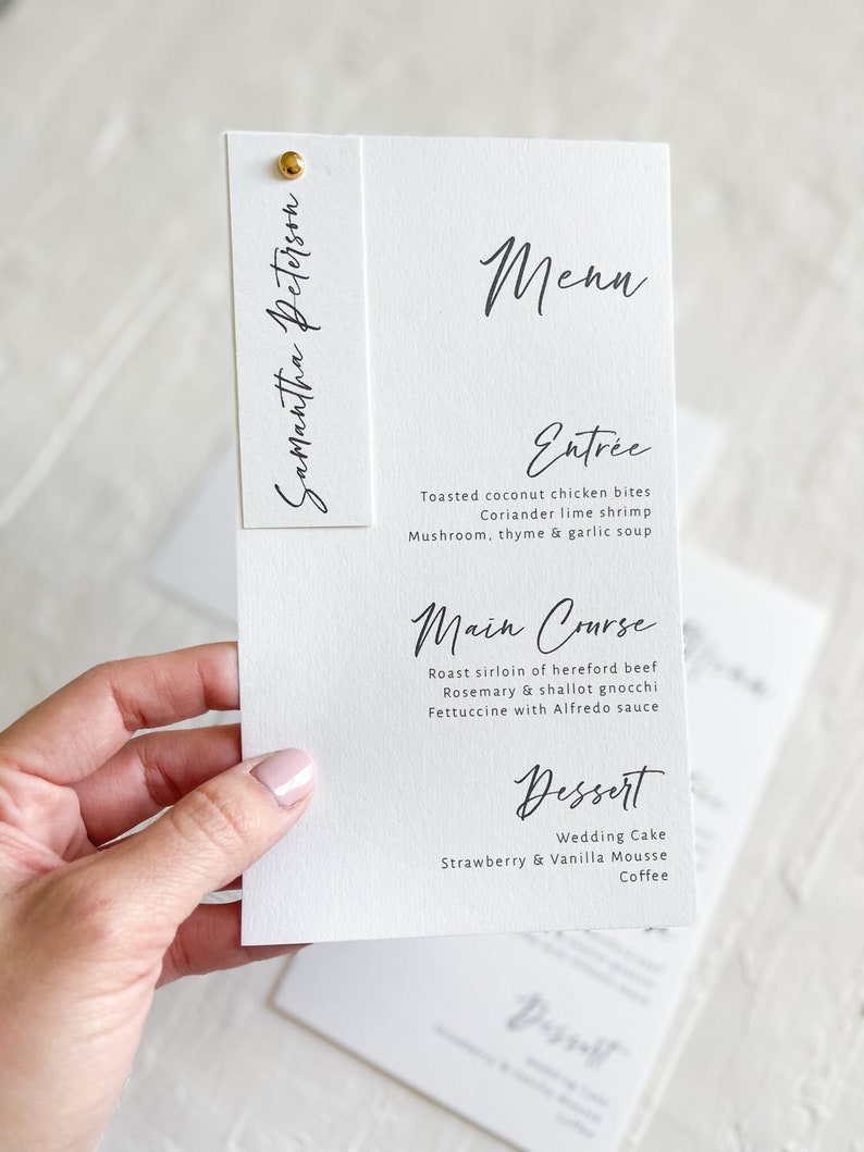 Modern Menu With Name Tag Modern Wedding Wedding Menu Place - Etsy