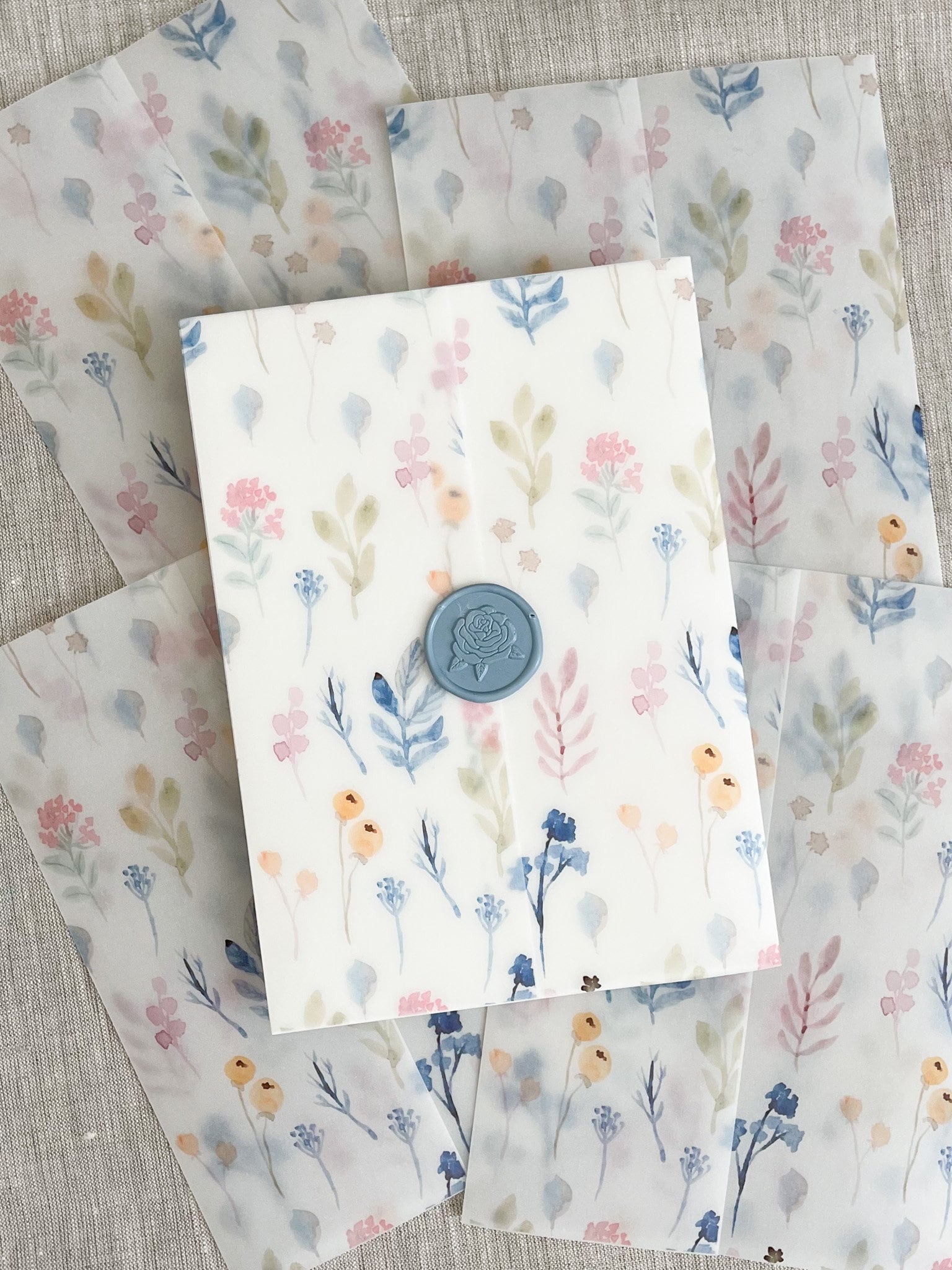 Watercolor Floral Pattern Vellum Wrap for Invitations, Vellum ...